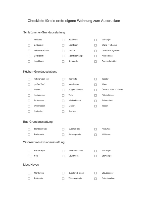 Die erste Wohnung einrichten: Checkliste zum Downloaden!